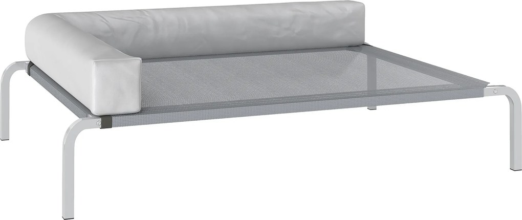 Venkovní lehátko pro psy, vyvýšený pelíšek pro středně velké psy, s polštářem ve tvaru L, 110x75x30 cm, světle šedá barva