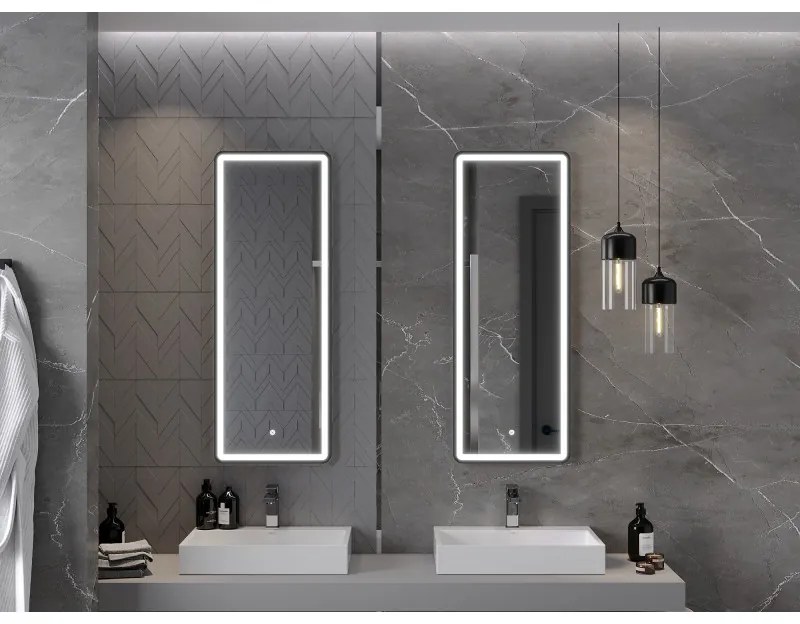 Mexen Coro, LED koupelnové zrcadlo s podsvícením a černým rámem 45x120 cm, 6000K, ochrana proti zamlžování, 9817-045-120-611-70