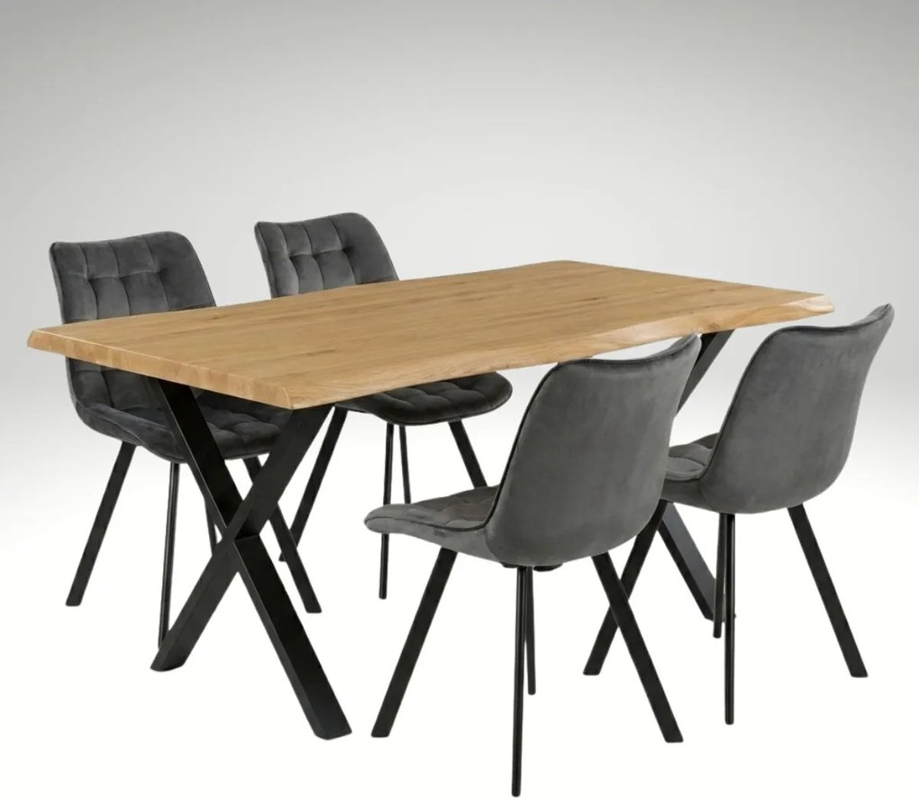 Vikio Jídelní set pro 4 osoby 160x90 cm dub noha X šedá židle VJS236-4S-S