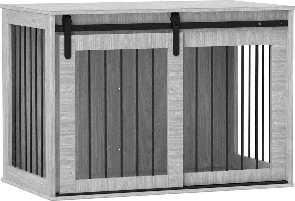 PawHut Psí Kotec do Domu, Zabezpečený Psí Dům s Vchodem, Psí Kotec se Skládacími Dveřmi, Psí Dům pro Velké Psy do 30 kg, Šedý, 98 x 58 x 61 cm | Aosom
