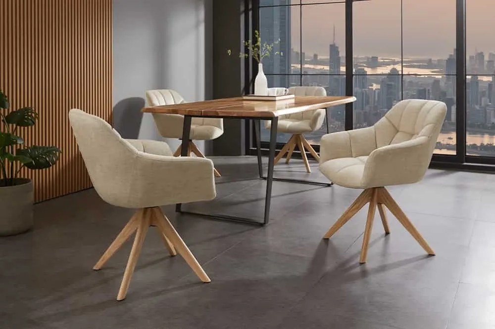 Designová otočná židle Vallerina béžový samet / dub