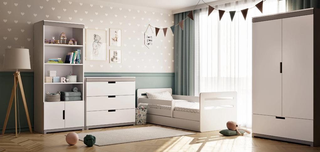 Benlemi Bílá postel pro děti TOMI s bočnicí Zvolte rozměr: 80x140 cm, Zvolte matraci: Bez matrace, Zvolte šuplík: Bez šuplíku