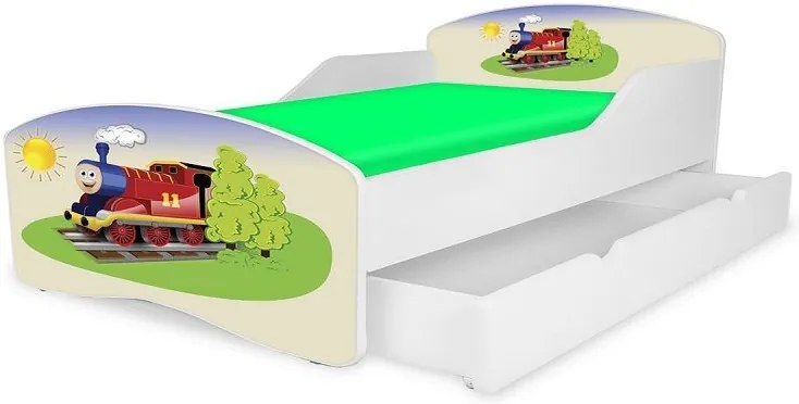 Dětská postel - Mašinka se šuplíkem - small rainbow - 140 x 70 cm