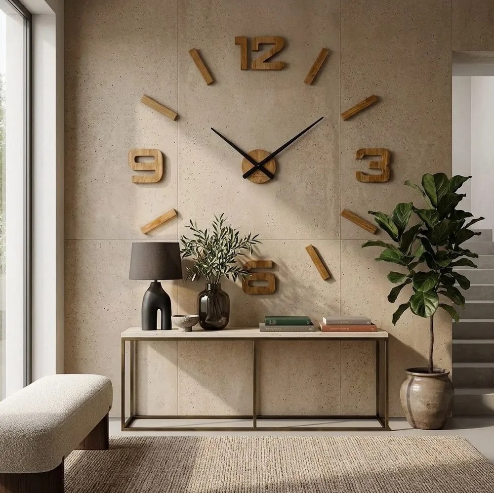 Flexistyle z540g - dubové nalepovací hodiny s průměrem 100-130 cm