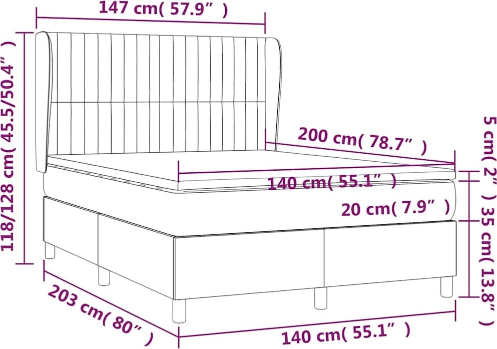 Box spring postel s matrací tmavě šedá 140x200 cm textil 3128126