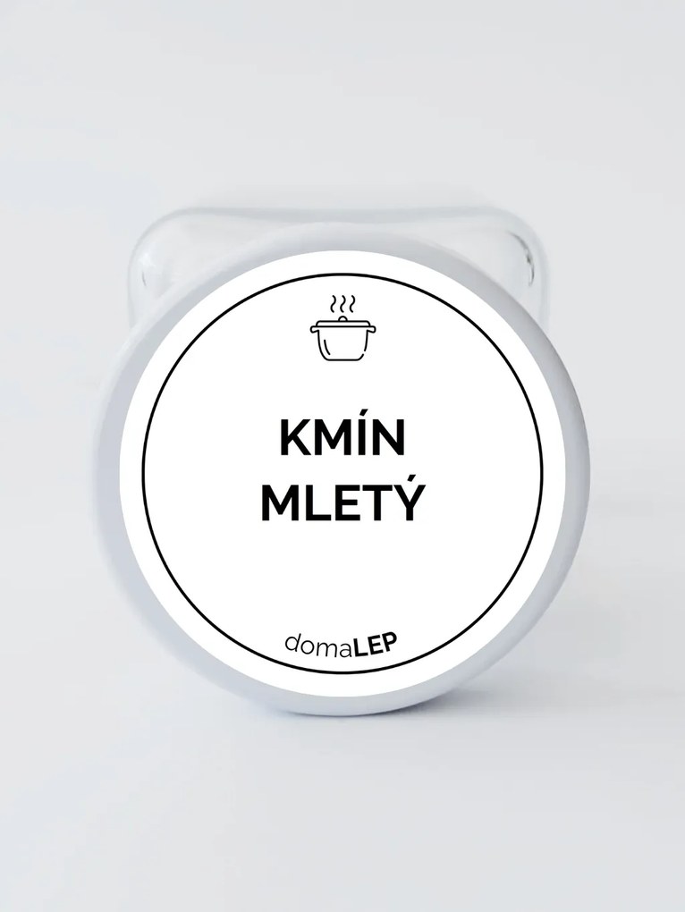 Samolepka na kořenky KMÍN MLETÝ bílá 5 cm tučné písmo
