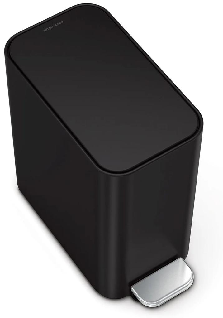 Pedálový úzký odpadkový koš Simplehuman – 5 l, matná černá ocel