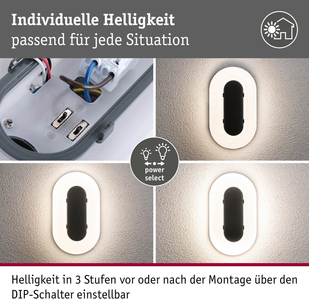 P 94957 LED venkovní nástěnné svítidlo Elunor IP65 podlouhlé 122x212mm 2200 - 4000K 18,5W 230V antracit/bílá polykarbonát - PAULMANN