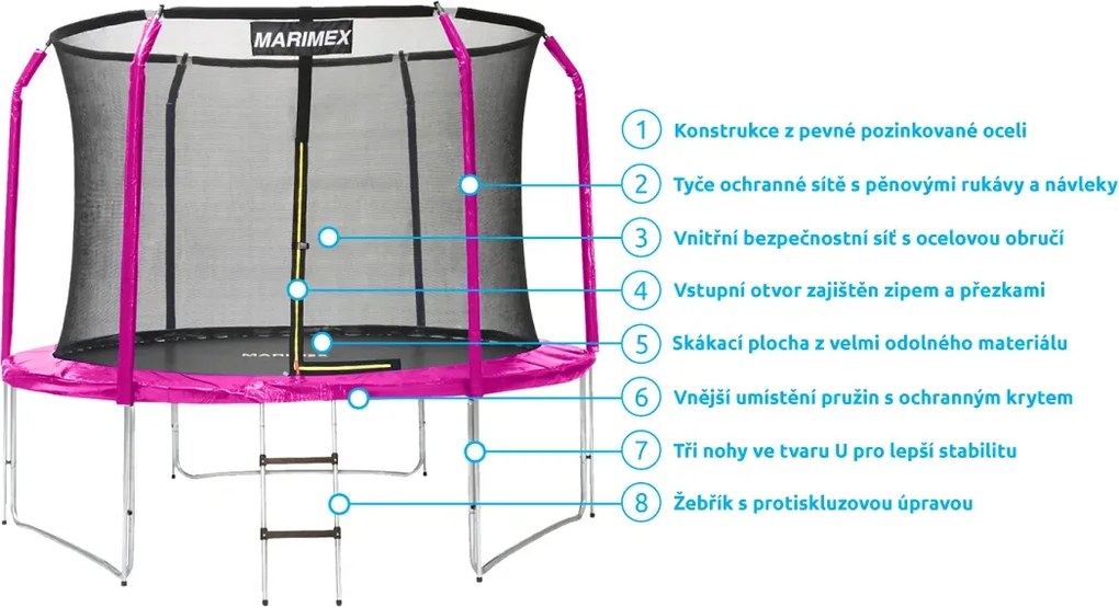 Marimex | Trampolína Marimex Standard 305 cm růžová + vnitřní ochranná síť + schůdky ZDARMA | 19000105