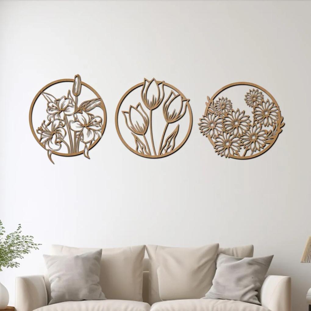 dřevo života Dřevěné dekorace na zeď KVĚTINY V KRUHU Barevný vzor: Ořech, Rozměry Ø: 80