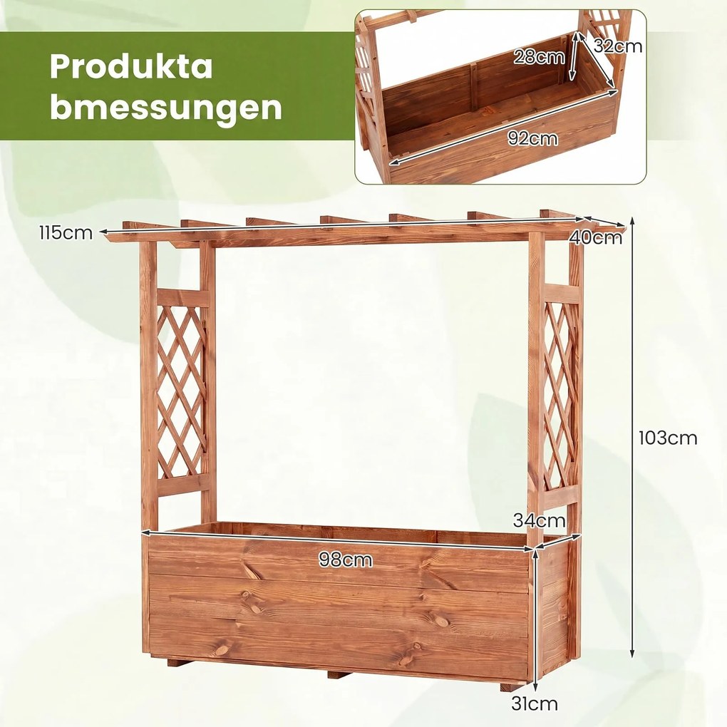 Costway Vyvýšený záhon s mříží a závěsným střešním boxem na rostliny s mříží