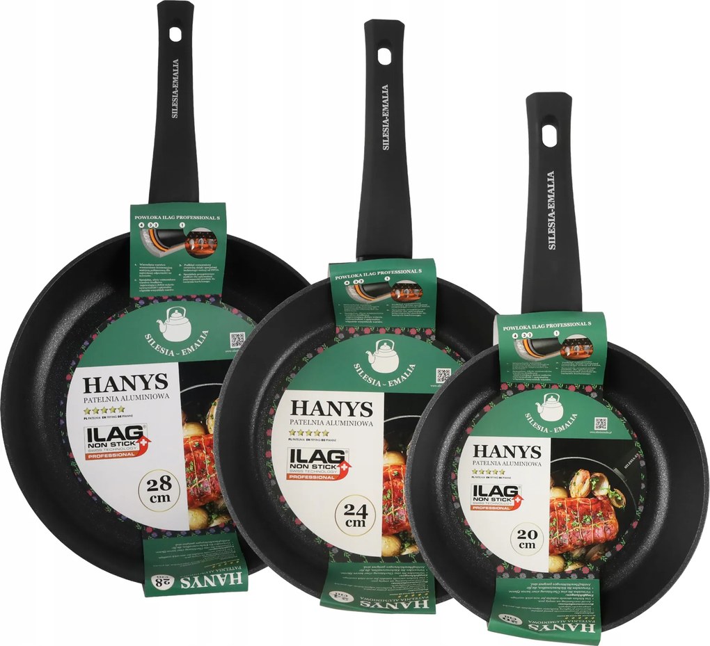 Sada pánví a komplet hliníkových pánví Hanys 20 24 28 cm Non-stick