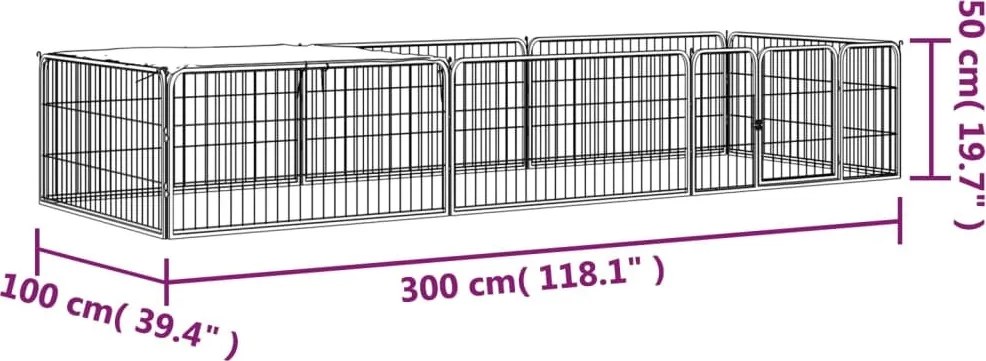 vidaXL 8panelová ohrádka pro psy černá 100 x 50 cm práškovaná ocel [3115976]