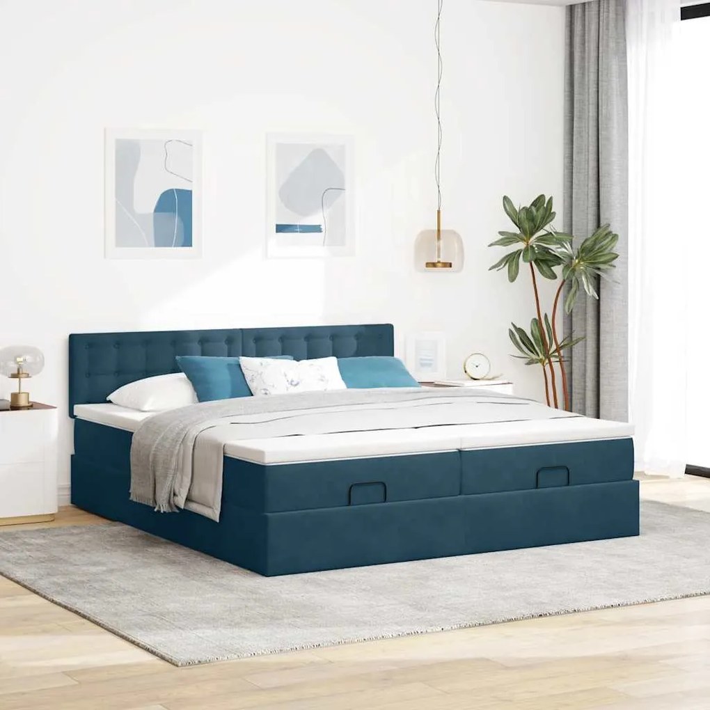 Osmanský rám postele s matracíes tmavě modrá 180x200cm samet 3312963