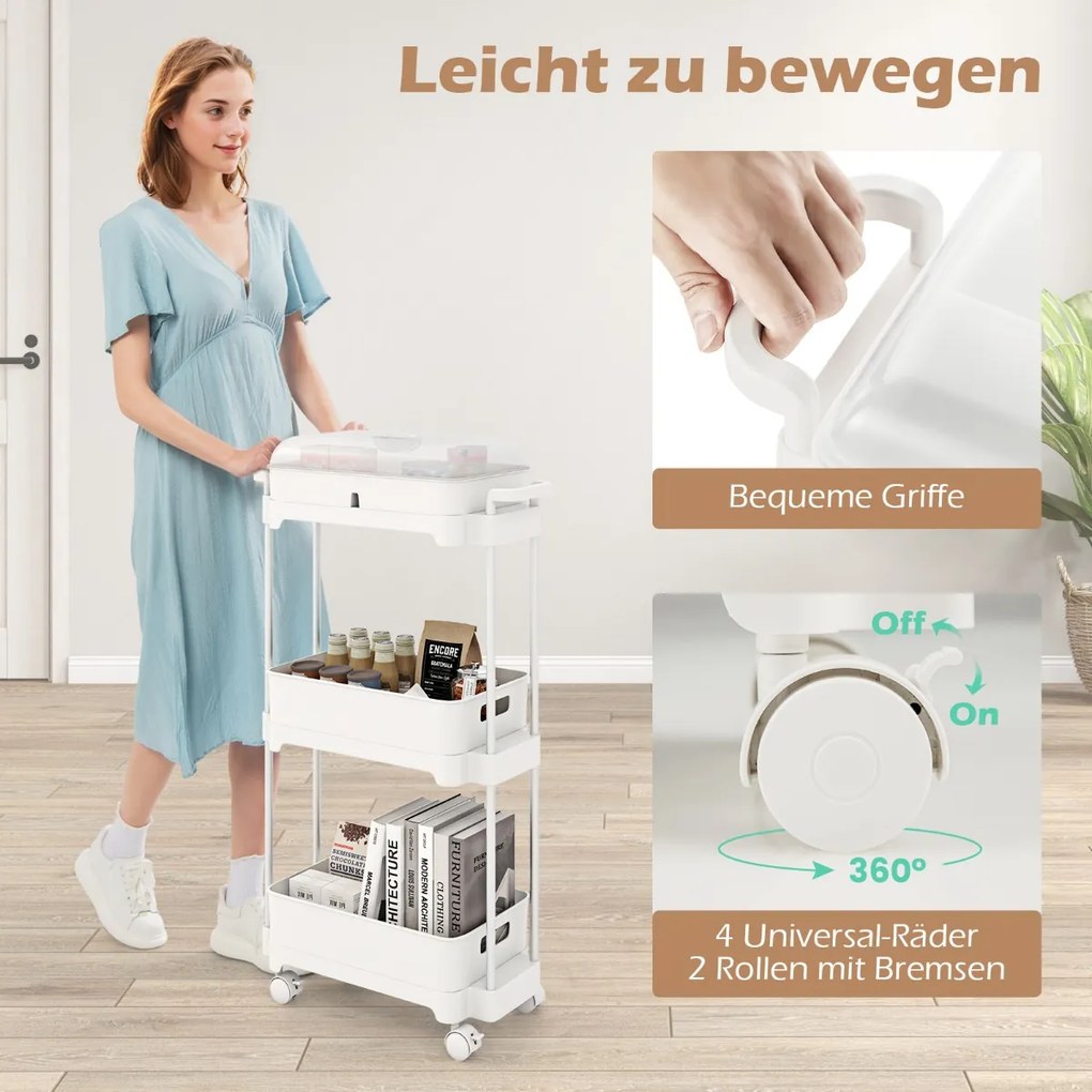 Costway 3 Tier Rolling Cart Multifunkční úložný vozík s odnímatelným krytem