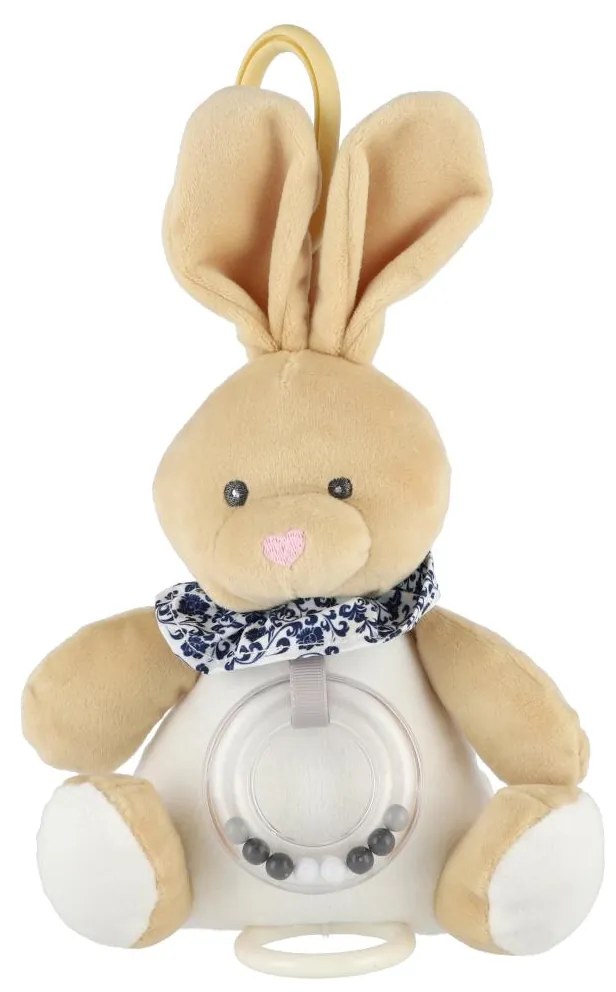 Teddies Zajíc plyš 18cm závěs na postýlku/kočárek nat. hrací strojek béžový na kartě v sáčku 0+
