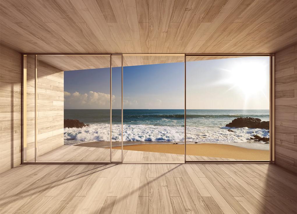 Malvis ® 3D Tapeta Výhled dřevěného tunelu na moře Vel. (šířka x výška): 144 x 105 cm