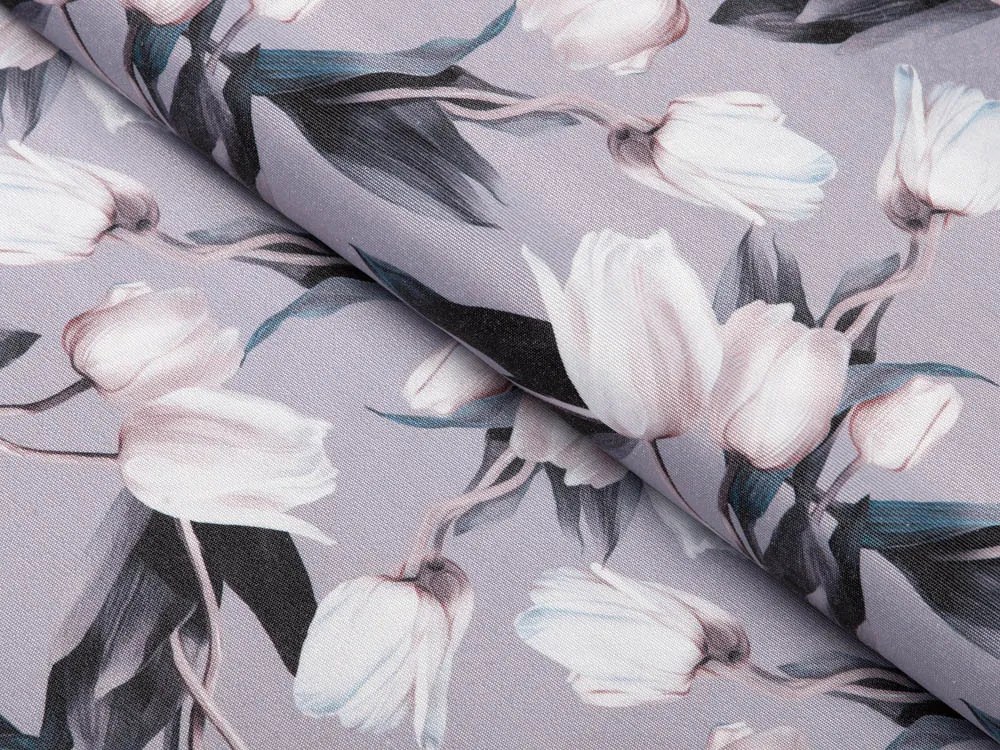 Biante Dekorační běhoun na stůl PML-034 Bílé tulipány na šedém 20x180 cm