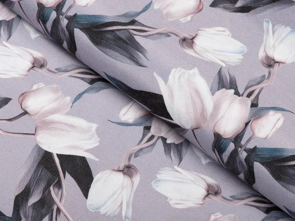 Biante Dekorační běhoun na stůl PML-034 Bílé tulipány na šedém 35x160 cm