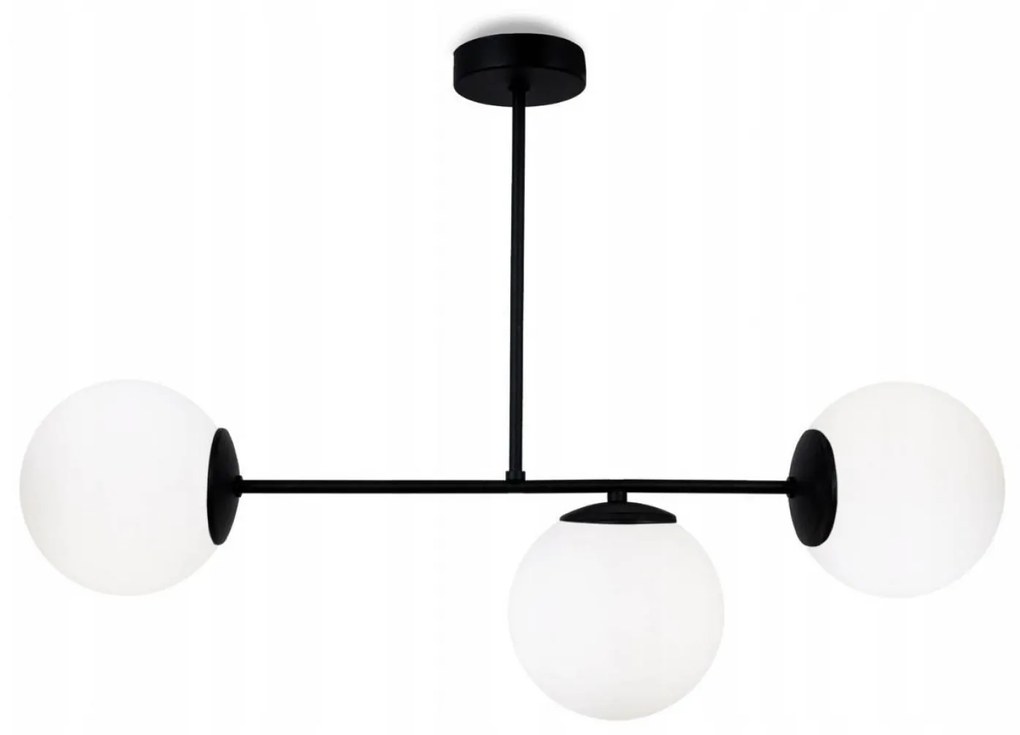 Light for home - Černý lustr na tyči s třemi bílými skleněnými kuličkami PALERMO 2390/3, 3X40W, E 14, Černá