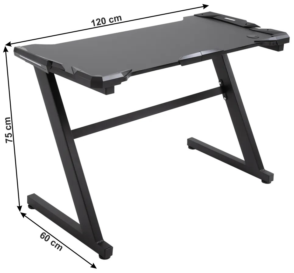 Herní stůl JADIS – 120x60x75 cm, kov/MDF/černá Kondela
