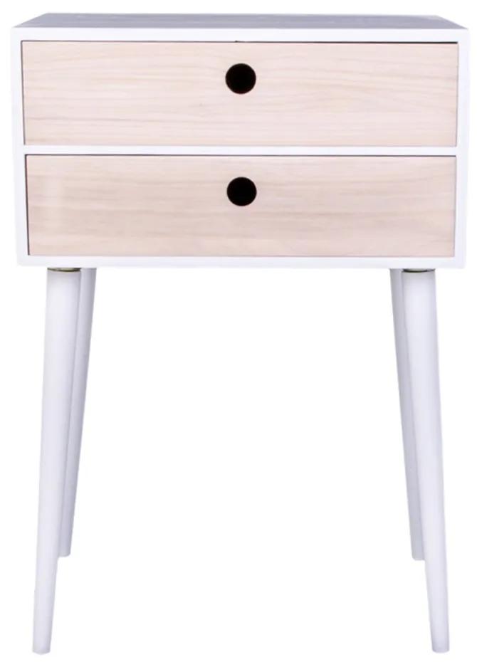 Bílý/přírodní noční stolek Macy se dvěma šuplíky
