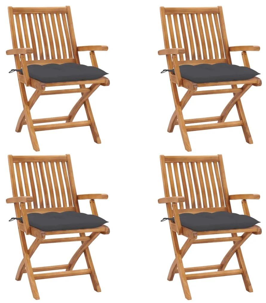 Skládací zahradní židle s poduškami 4 ks masivní teak,  3072738