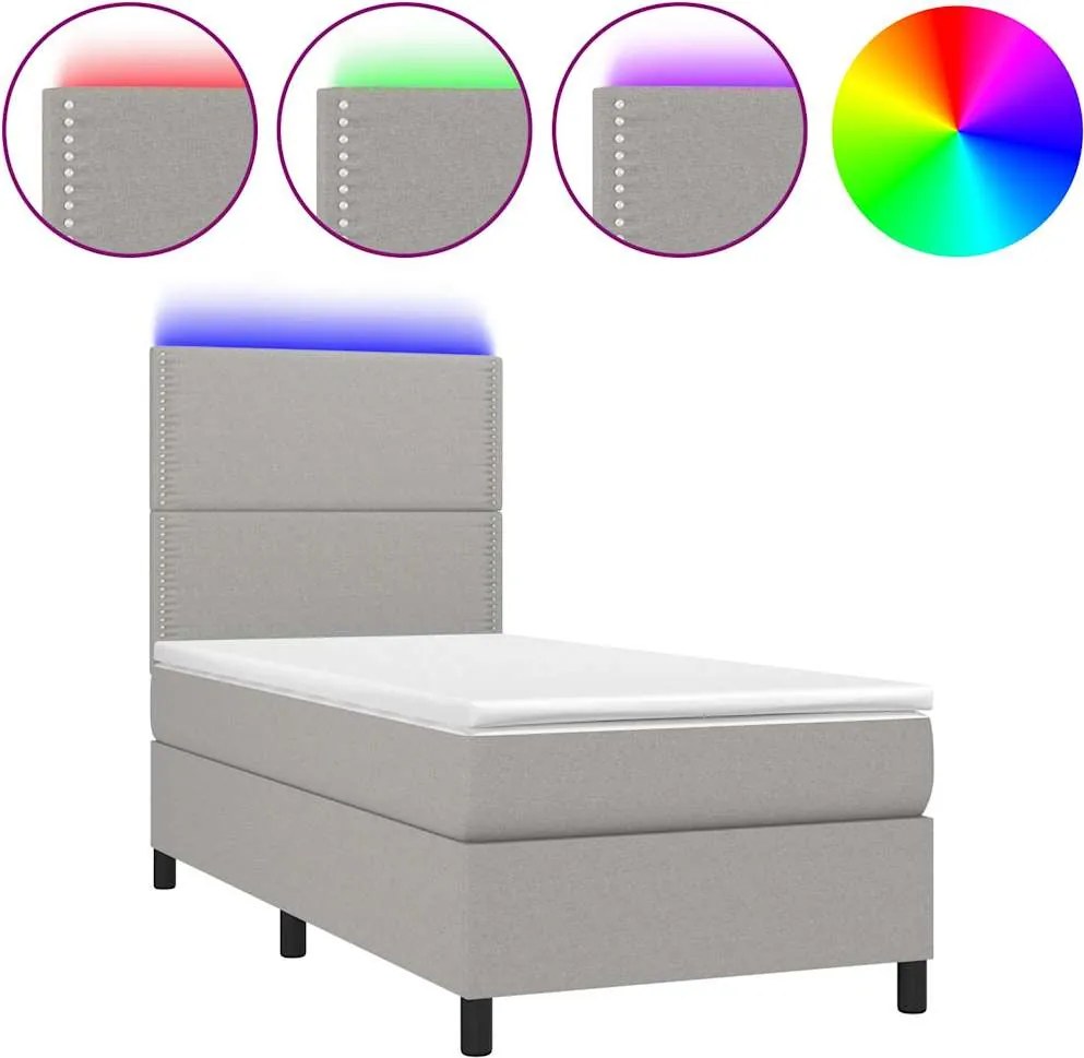 Box spring postel s matrací a LED světle šedá 90x200 cm textil 3134765
