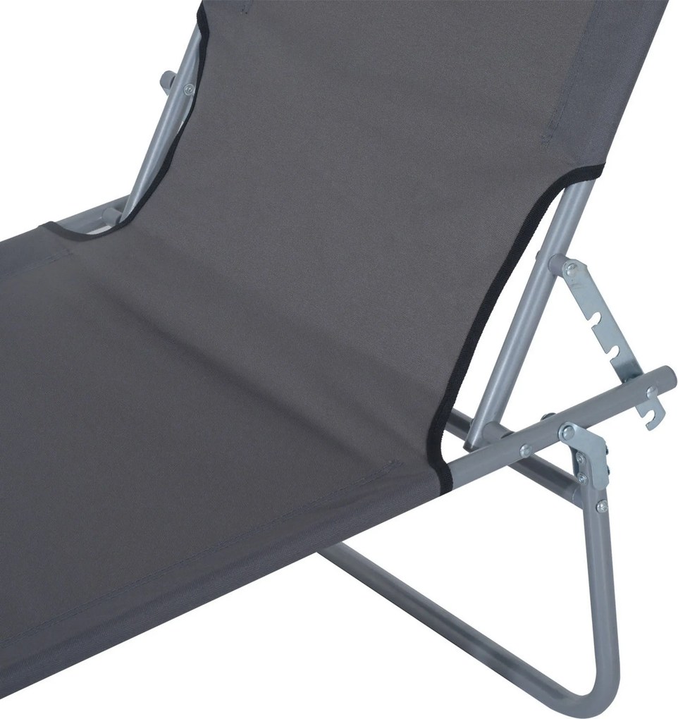 Skládací zahradní lehátko Outsunny s ochranou proti slunci šedé 187 x 58 x 36 cm ideální na pláž a terasu