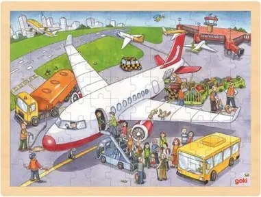 GOKI Dřevěné puzzle Na letišti / 96 dílků / od 3 let