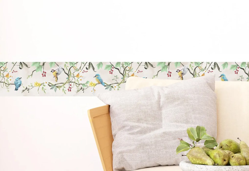 Samolepící bordura na zeď Béžoví Jarní Ptáci | 5 m x 13.8 cm | DWB8499