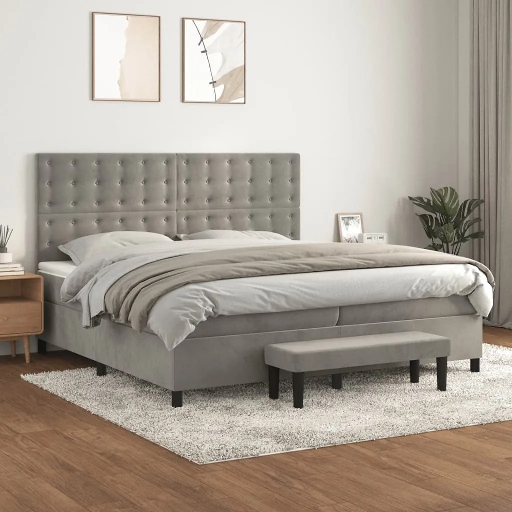 Box spring postel s matrací světle šedá 200x200 cm samet
