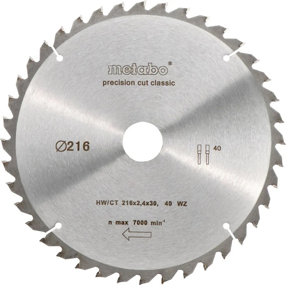 Metabo pilový kotouč precision cut wood - classic 216x30mm 40Z 5° negativ 628060000