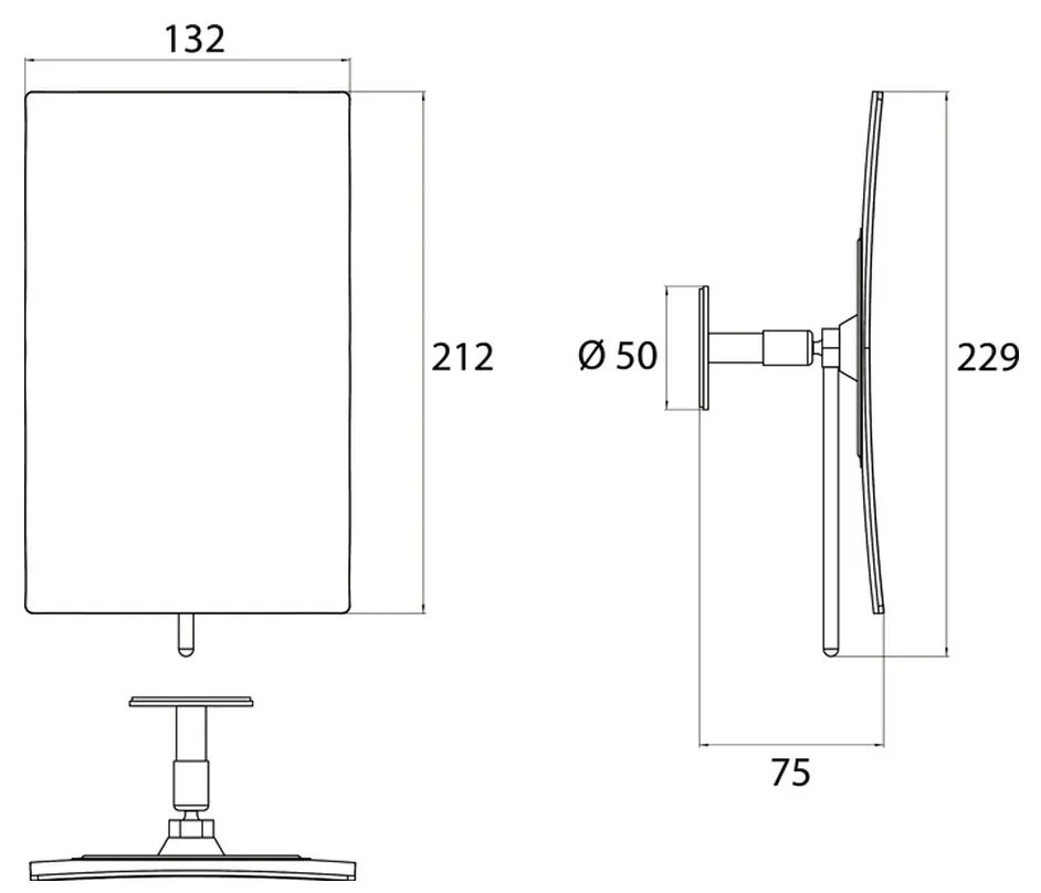 Emco Cosmetic mirrors Pure - Nástěnné holící a kosmetické zrcadlo, nalepovací verze, 132 x 212 mm, 3 násobné zvětšování, chrom 109400130