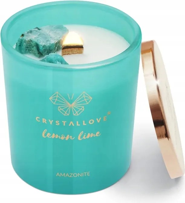 Crystallove Sójová svíčka s amazonitem lemon lime 400 g limitovaná edice