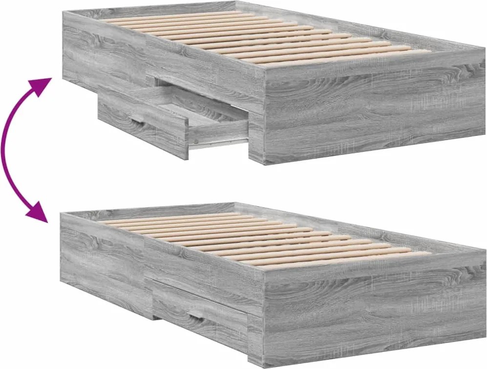 Rám postele se zásuvkami šedý sonoma 90x200 cm kompozitní dřevo 3280431