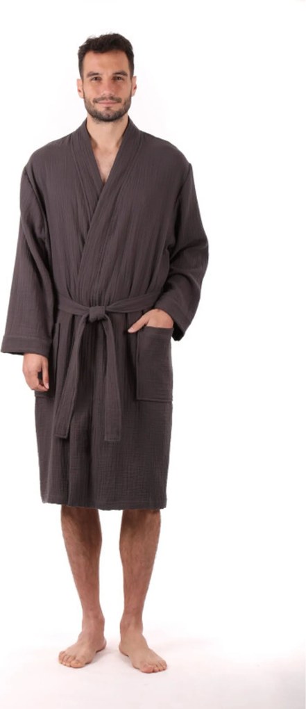 Mušelínový župan Dacca antracit 12 24 9551 unisex - XXL
