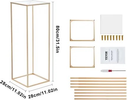10KS 80 cm vysoký svatební stojan na květiny, s akrylovým laminátem