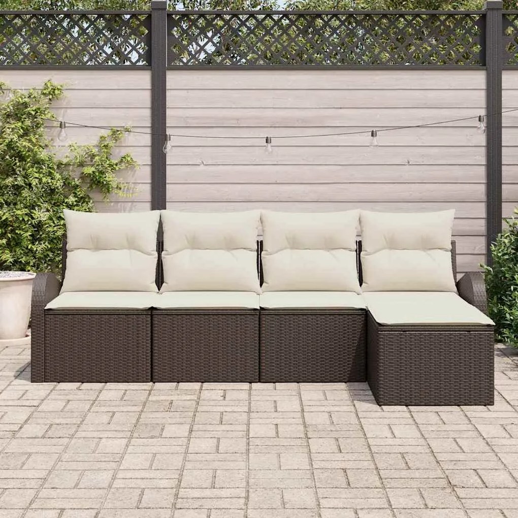 Set pohovek 5 ks Hnědá a bílá polyratan 3354667