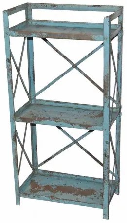 Industrial style, Modrý železný regál s patinou 75 x35 x20 cm (255)