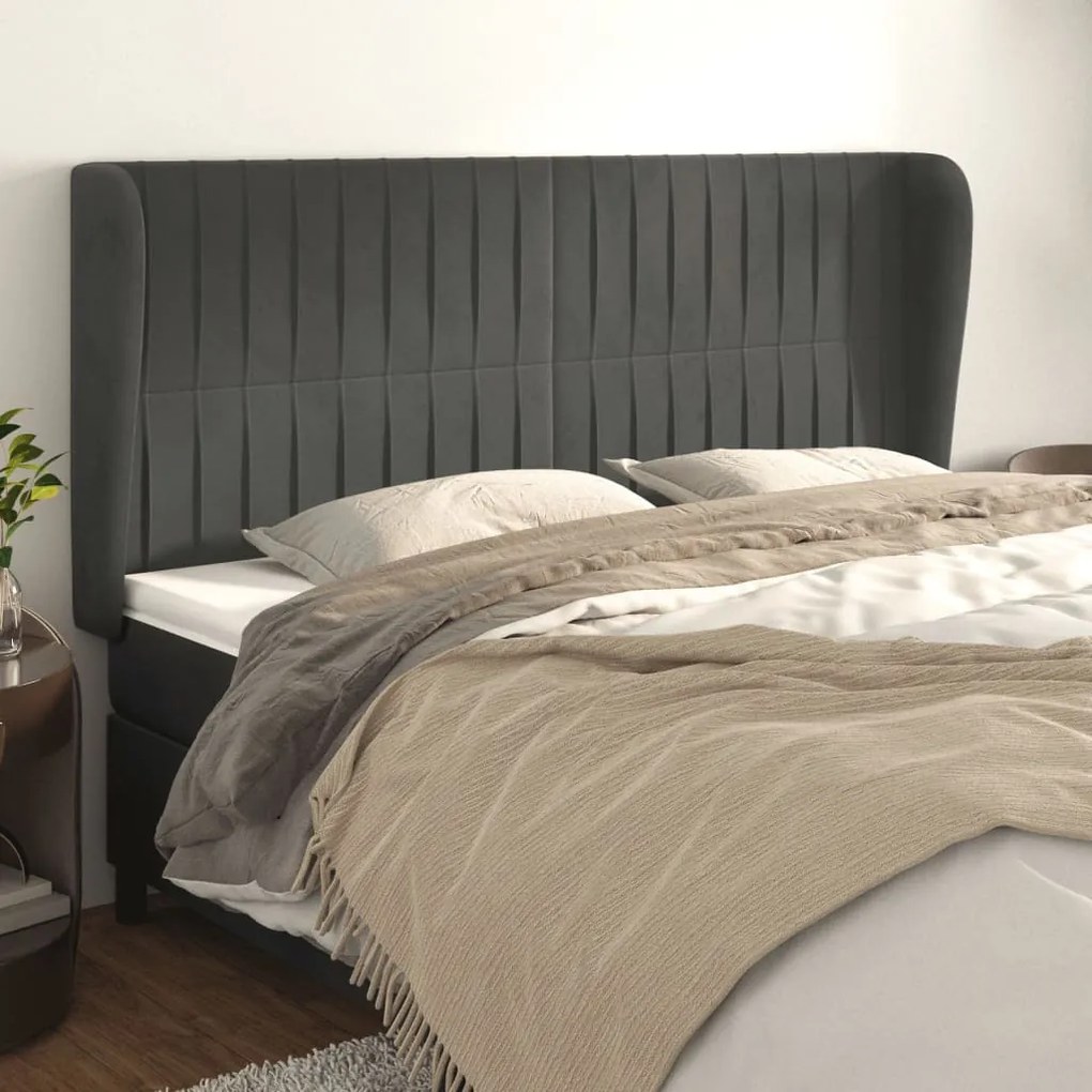 Čelo postele typu ušák tmavě šedé 203x23x118/128 cm samet 3118261
