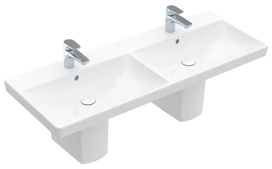 VILLEROY & BOCH Villeroy Boch AVENTO: dvojité umyvadlo 1200x470mm, 2 otvory pro baterii, bílá Alpin, 4A23CK01