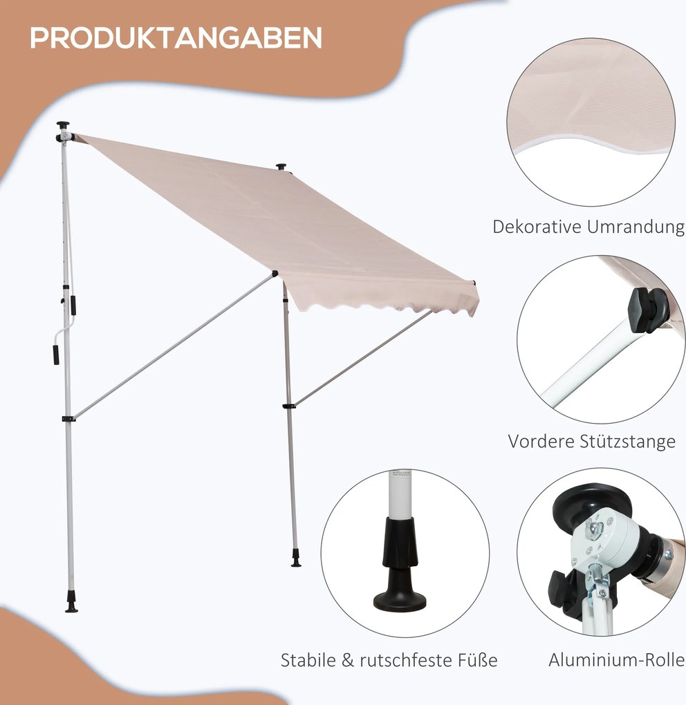 Svěrná markýza s ruční klikou výškově nastavitelná markýza se sklopným ramenem odpuzující nečistoty, odolná proti povětrnostním vlivům markýza na bal…
