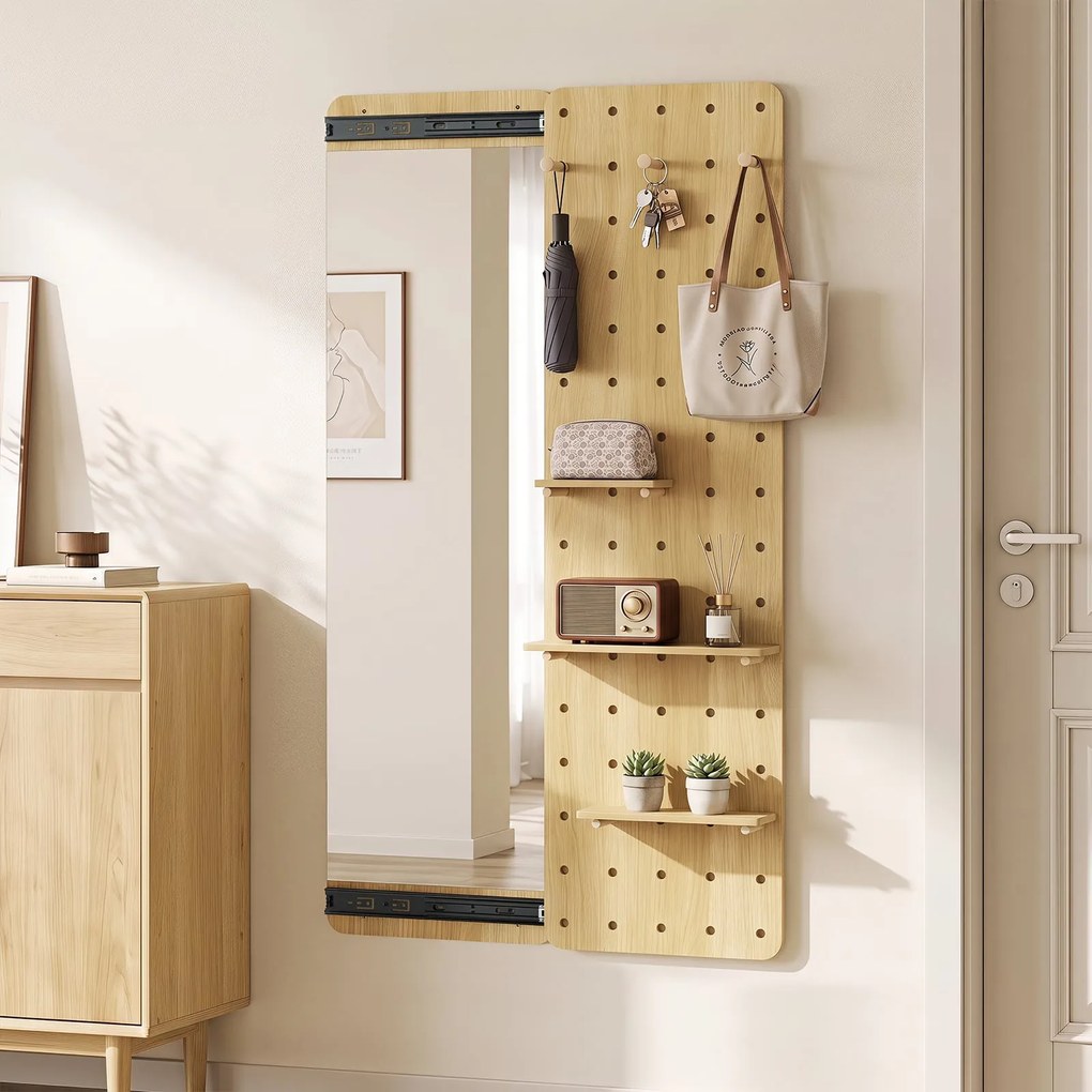Costway Nástěnné zrcadlo 140 cm s děrovaným panelem a policemi