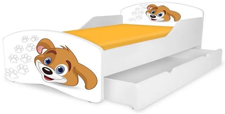 Dětská postel se šuplíkem - Veselý pejsek - small rainbow - 140 x 70 cm