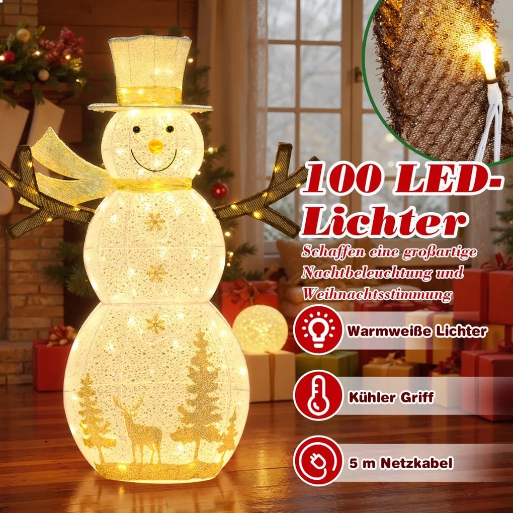 Costway 141 cm vysoký LED sněhulák vánoční dekorace s 100 teplými bílými LED