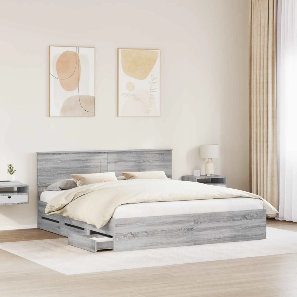 Rám postele s čelo Šedá Sonoma 180 x 200 cm Inženýrské dřevo 3407961