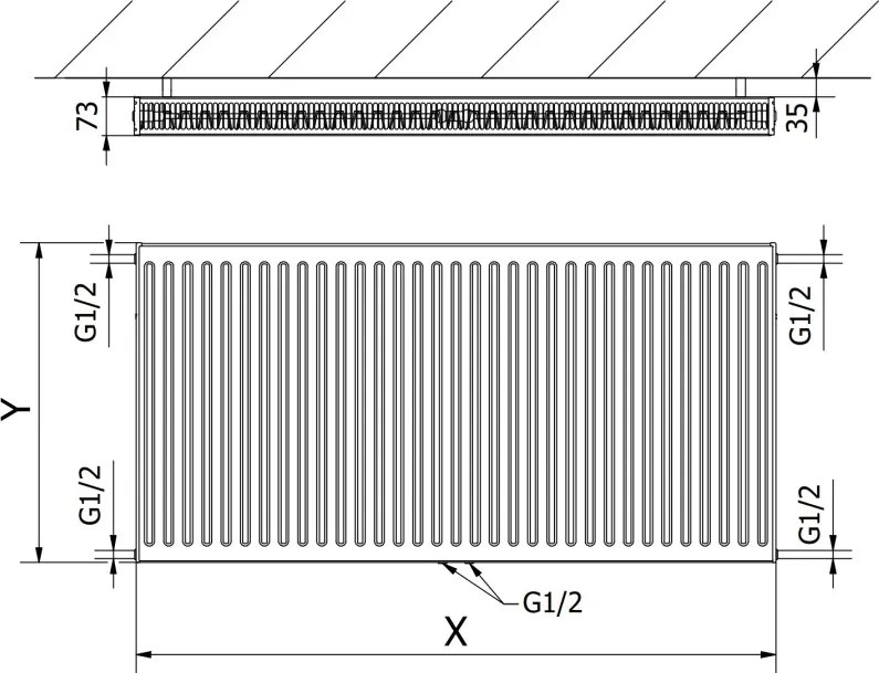 Mexen CC21 deskový radiátor 600 x 1800 mm, spodní středové připojení, 2308 W, bílý - W6C21-060-180-00