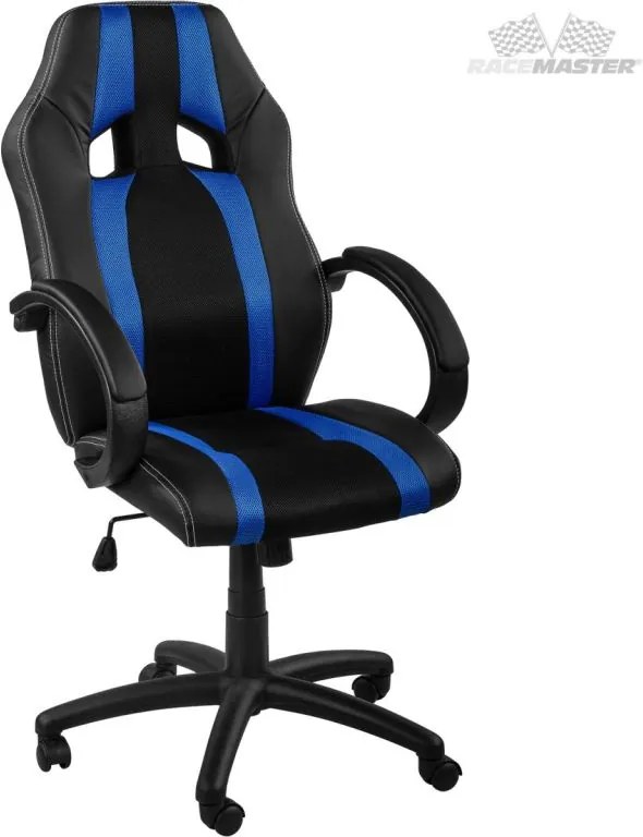 Otočná kancelářská židle, závodní design, černá / modrá