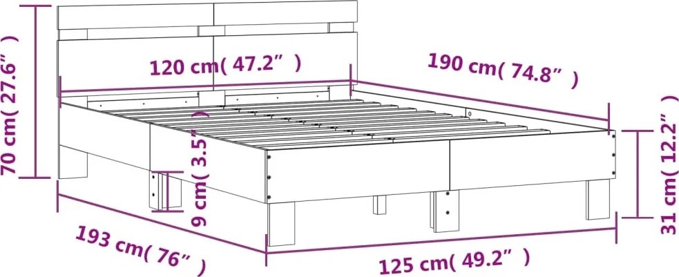 vidaXL Rám postele s čelem 120 x 190 cm kompozitní dřevo [3207451] Barva: šedá sonoma